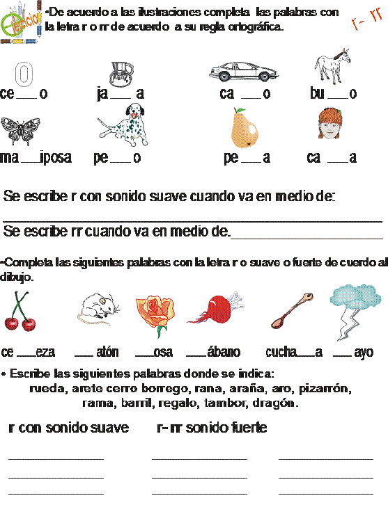Proyectos escolares: La R y la RR – ejercicios escolares de primaria